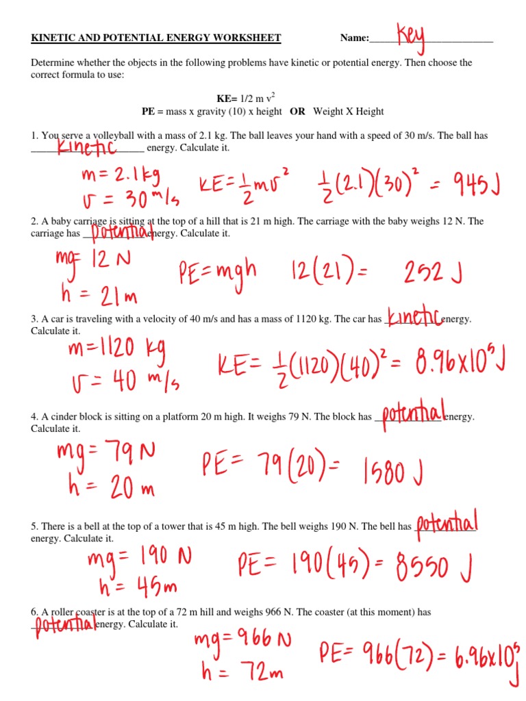 Calculating Ke and Pe Key PDF | PDF | Science & Mathematics