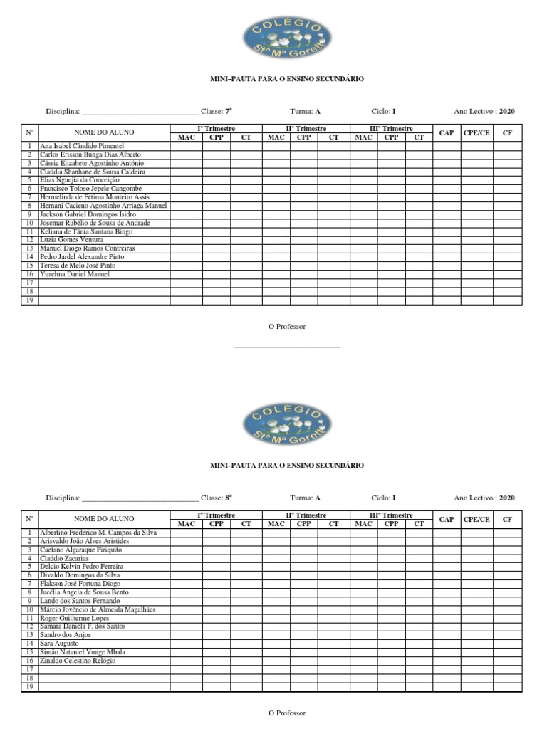 Mini Pauta 7 Classe 2019 | PDF