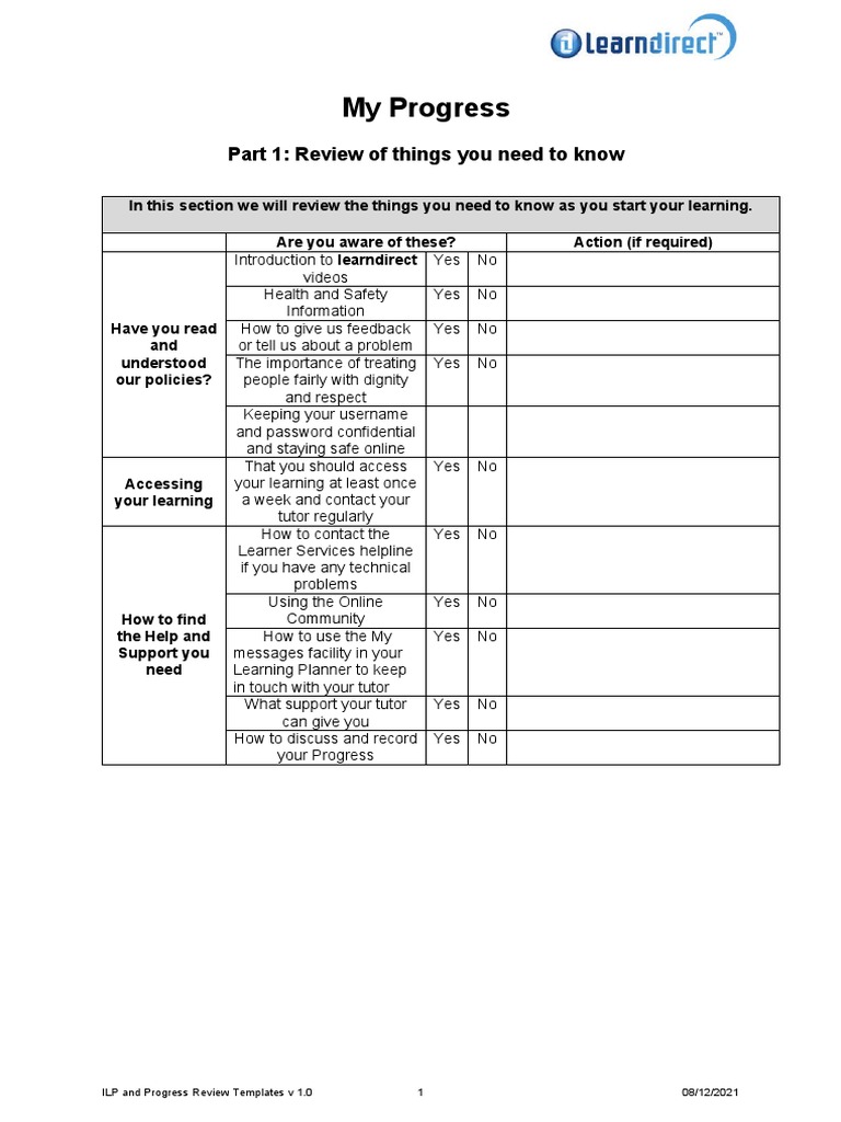 Learning Progress Review Template | PDF | Learning | Behavior Modification