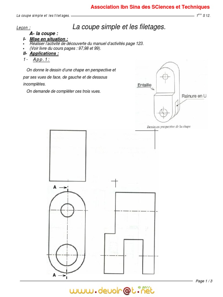 Coupe et Filetage en Dessin Technique | PDF | Méthodes et références ...