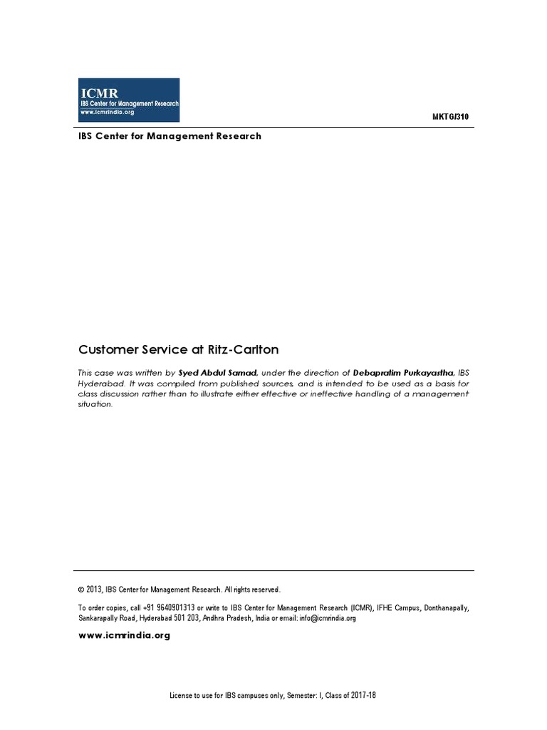 Customer Service at Ritz Carlton | PDF | Business