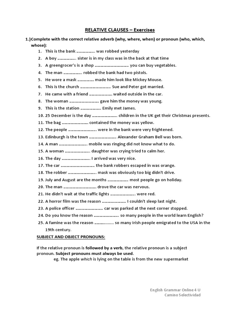 Relative Clauses Exercises | PDF