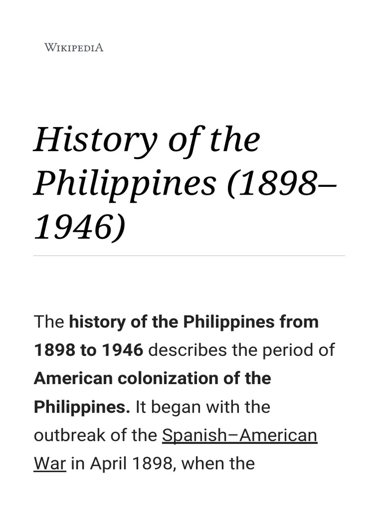 History of The Philippines (1898-1946) - Wikipedia | PDF
