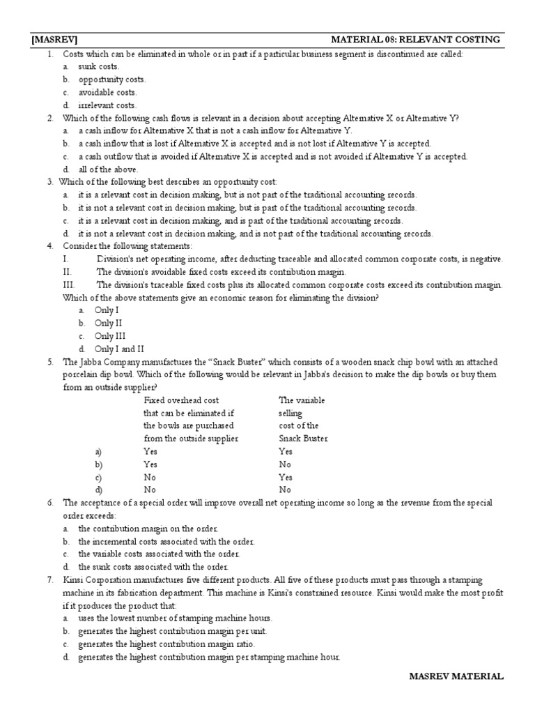 HO8 - Relevant Costing PDF | PDF