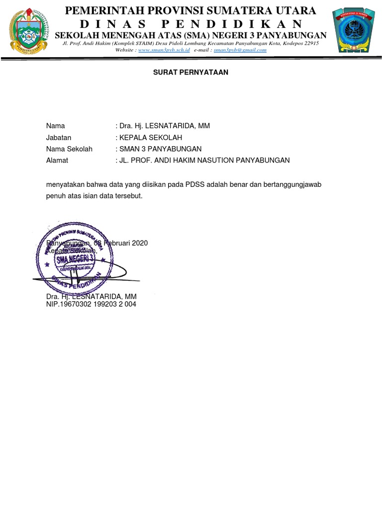 Surat - Pernyataan Pdss | PDF