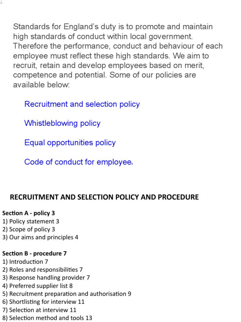 Recruitment and Selection Policy Whistleblowing Policy Equal ...