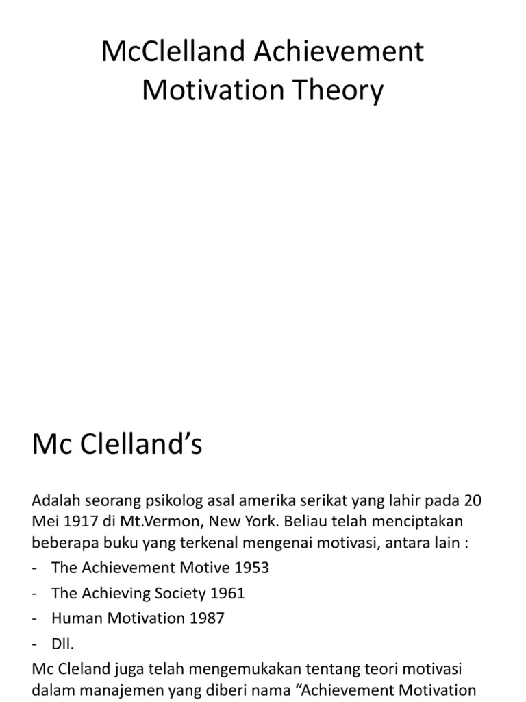 McClelland Achievement Motivation Theory | PDF