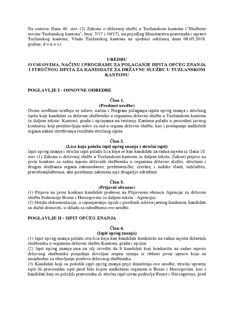 0 Uredba o Uslovimanacinu I Programu Za Polaganje Ispita Opceg Znanja I Strucnog Ispita Za Kand ...