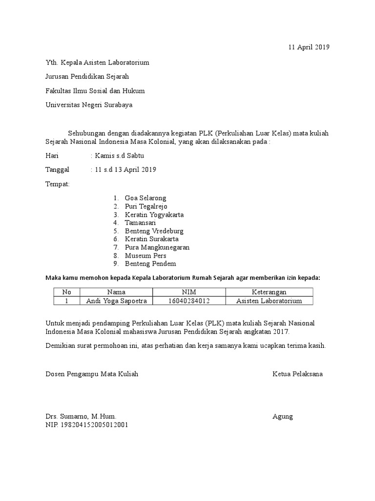 Contoh Surat Permohonan Aslab | PDF