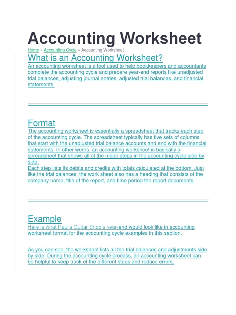 Accounting Worksheet | PDF | Finance & Money Management