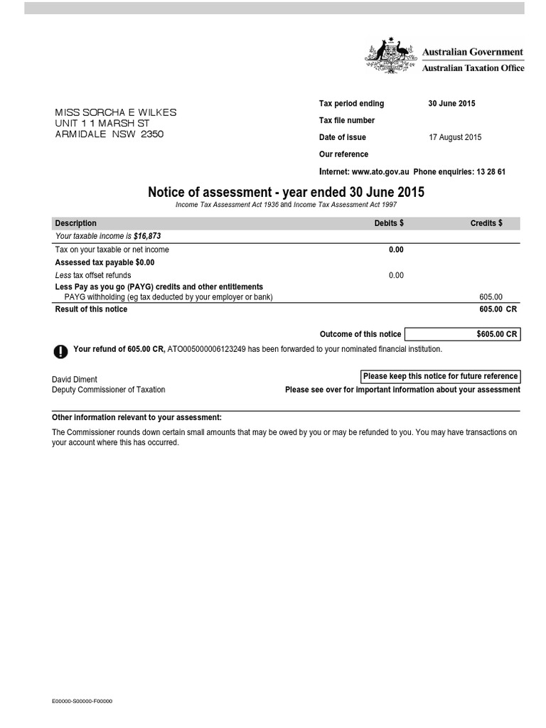 SR Notice of Assessment 2015 | PDF