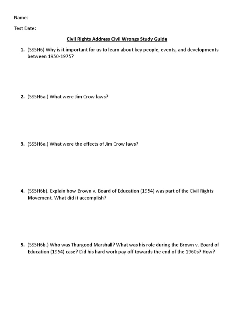 Civil Rights Movement Study Guide | PDF