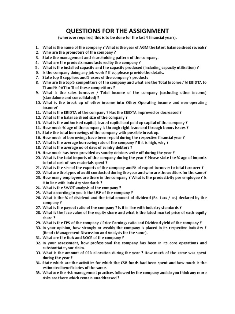 Assignment Questions