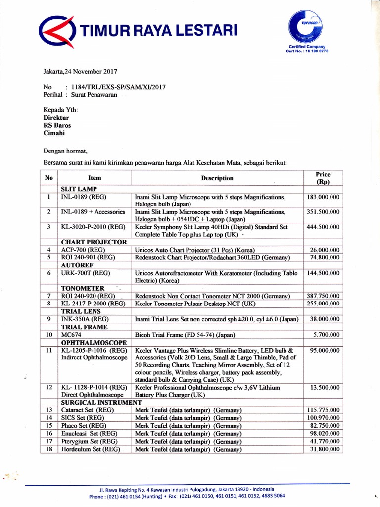 Penawaran Alat Kesehatan Mata 2017 | PDF