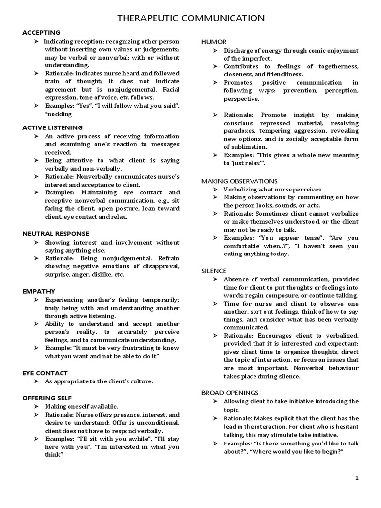 Therapeutic Communication | PDF