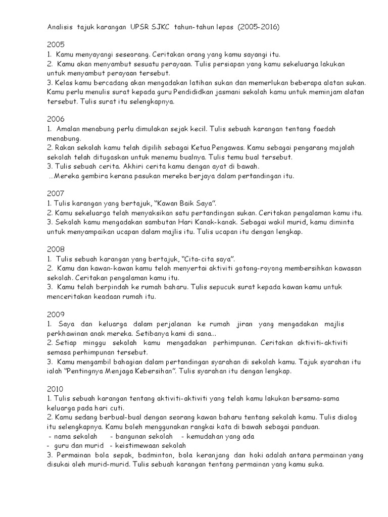 Analisis Karangan Upsr 2005-2016 | PDF