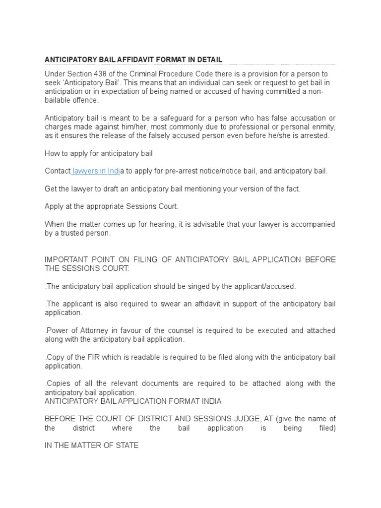 Anticipatory Bail Application Format India | PDF