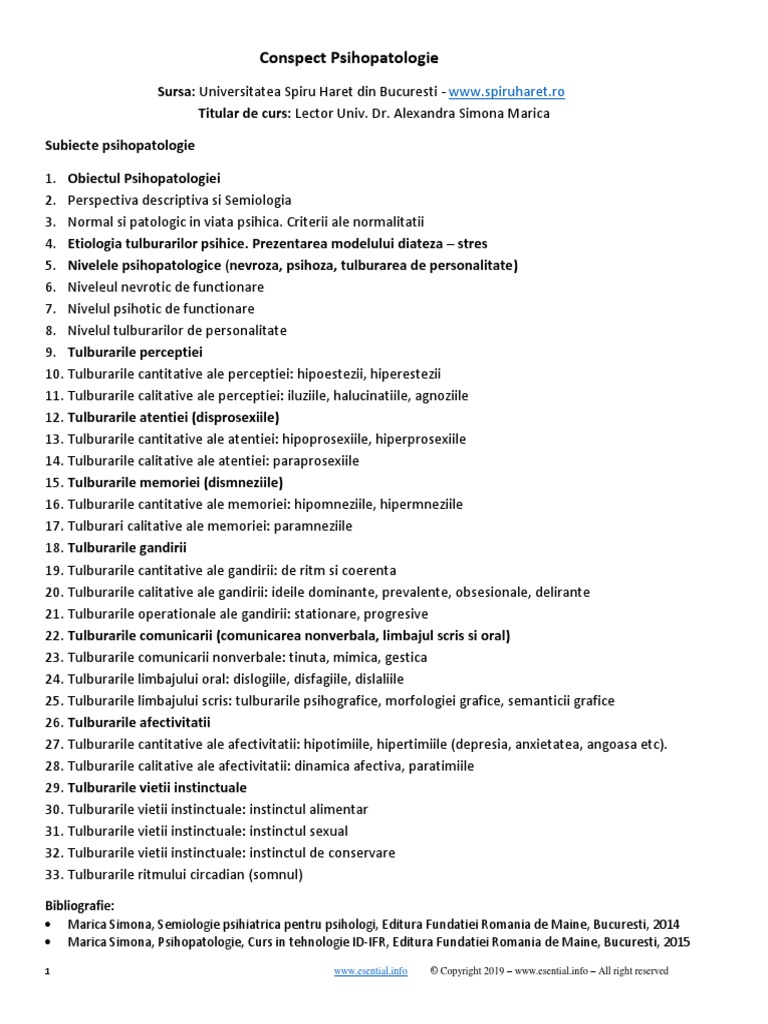 Psihopatologie Conspect | PDF