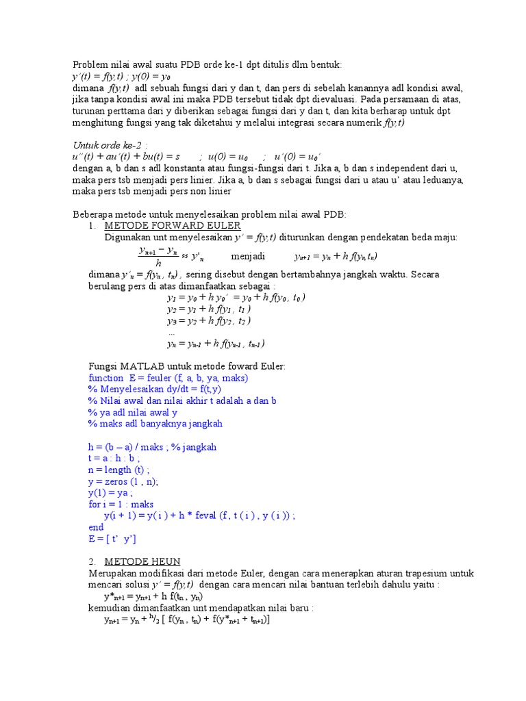 PDB Euler Heun RK | PDF | Metode & Bahan Ajar