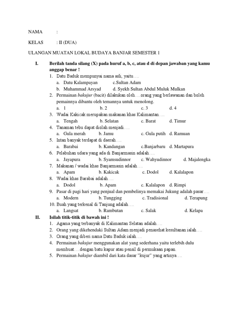 Mulok Banjar Kelas 2 | PDF