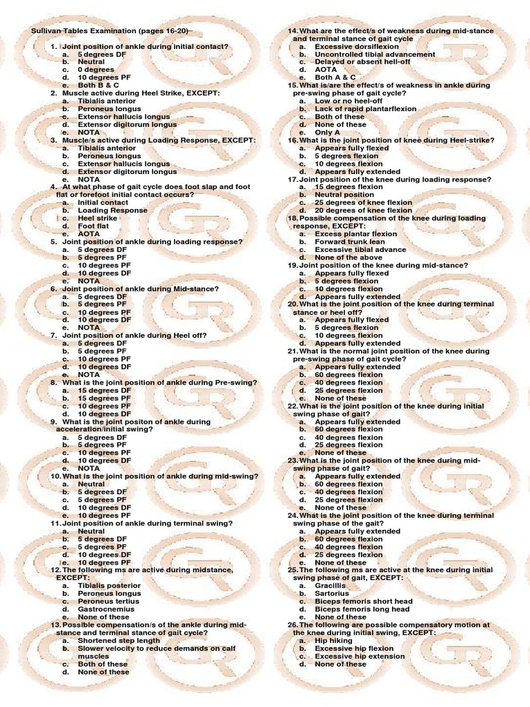 Sullivan Tables Exam GAIT | PDF