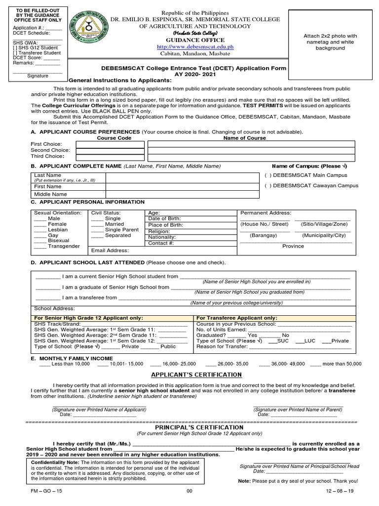 DCET Application Form For 2020