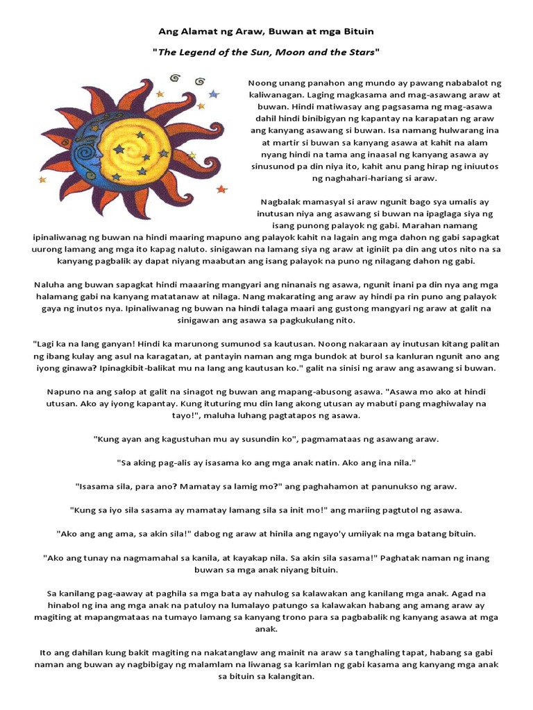 Ang Alamat NG Araw, Buwan at Mga Bituin | PDF