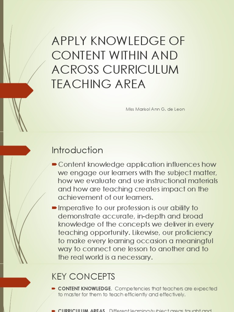 Applying Content Knowledge Across Curriculum | PDF | Career & Growth