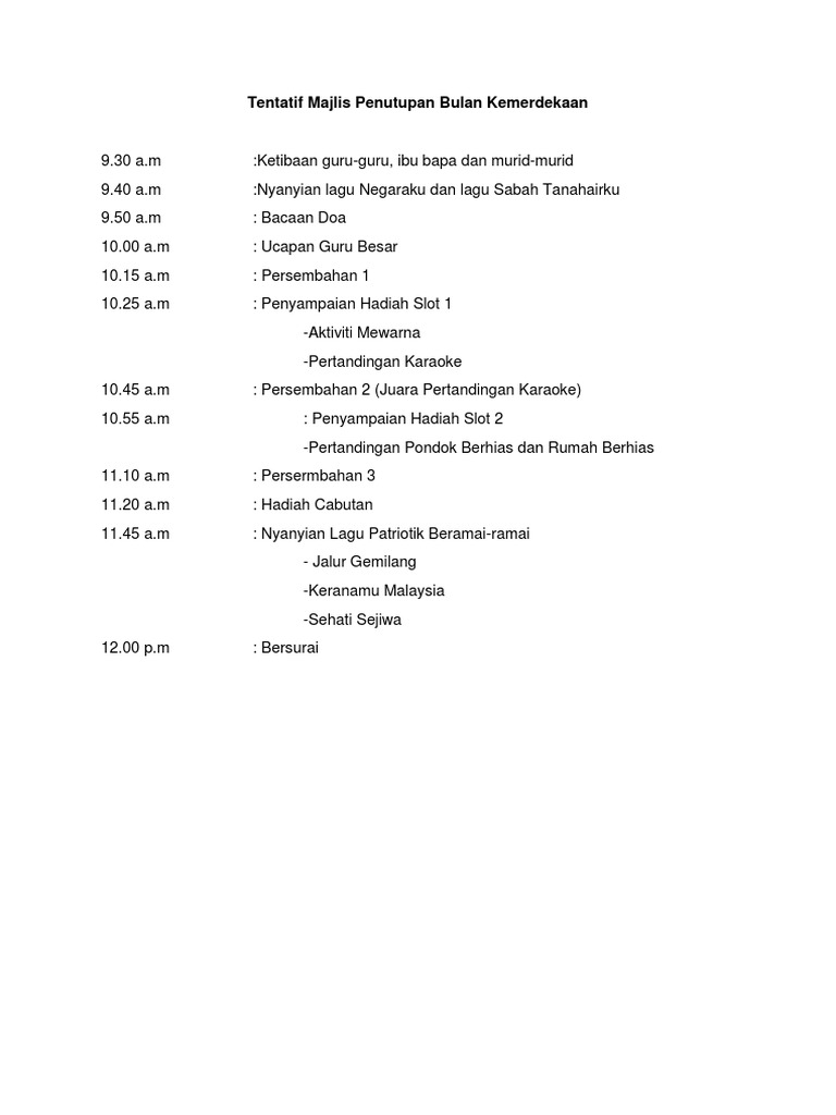 Tentatif Program Bulan Kemerdekaan | PDF