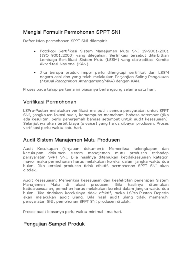 Proses Sertifikasi SPPT SNI Lengkap | PDF | Bisnis | Pengelolaan ...