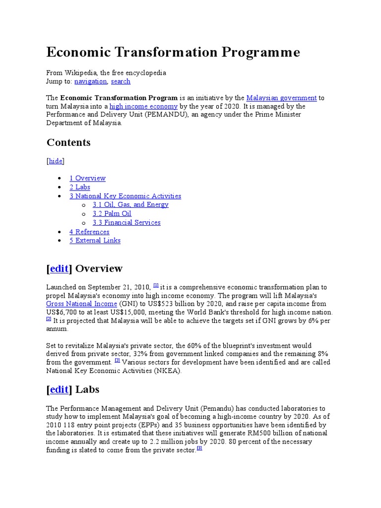 Economic Transformation Programme | PDF | Economies