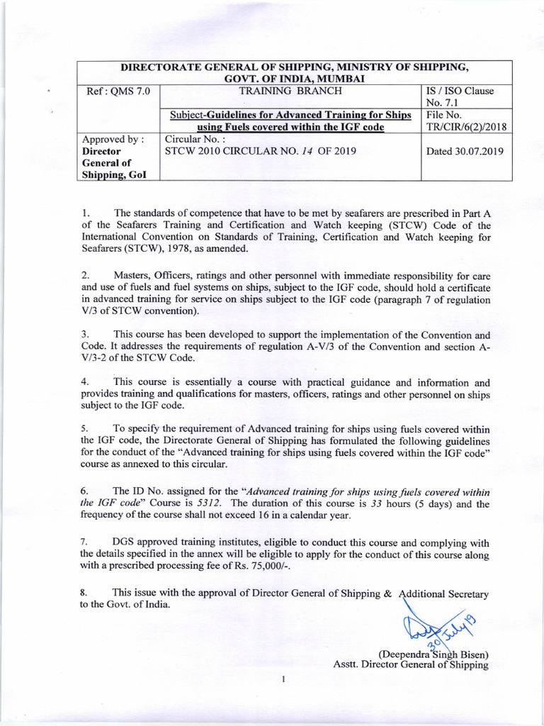 Guidelines for Advanced Training on Ships Using Fuels Covered by IGF ...