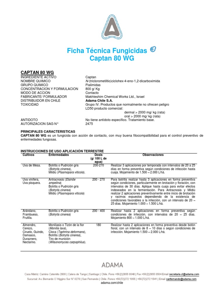 Ficha Técnica Captan 80 WG | PDF