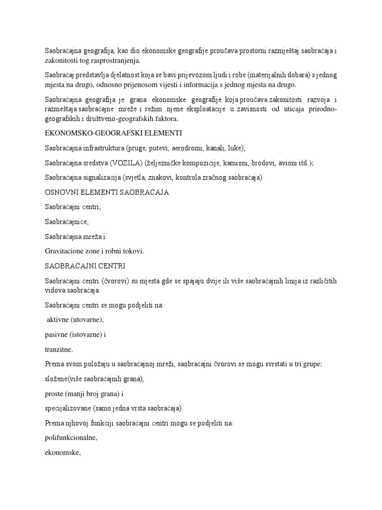 Saobraćajna Geografija Odgovori | PDF