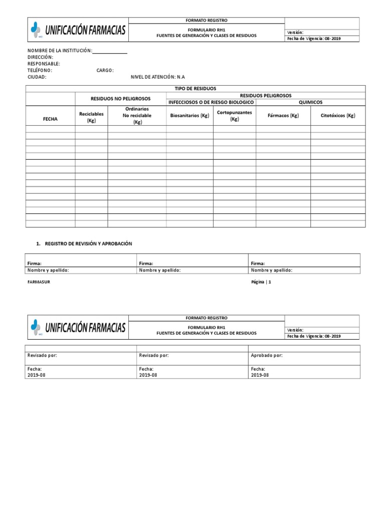 Formulario RH1 Farmacias Unificadas | PDF
