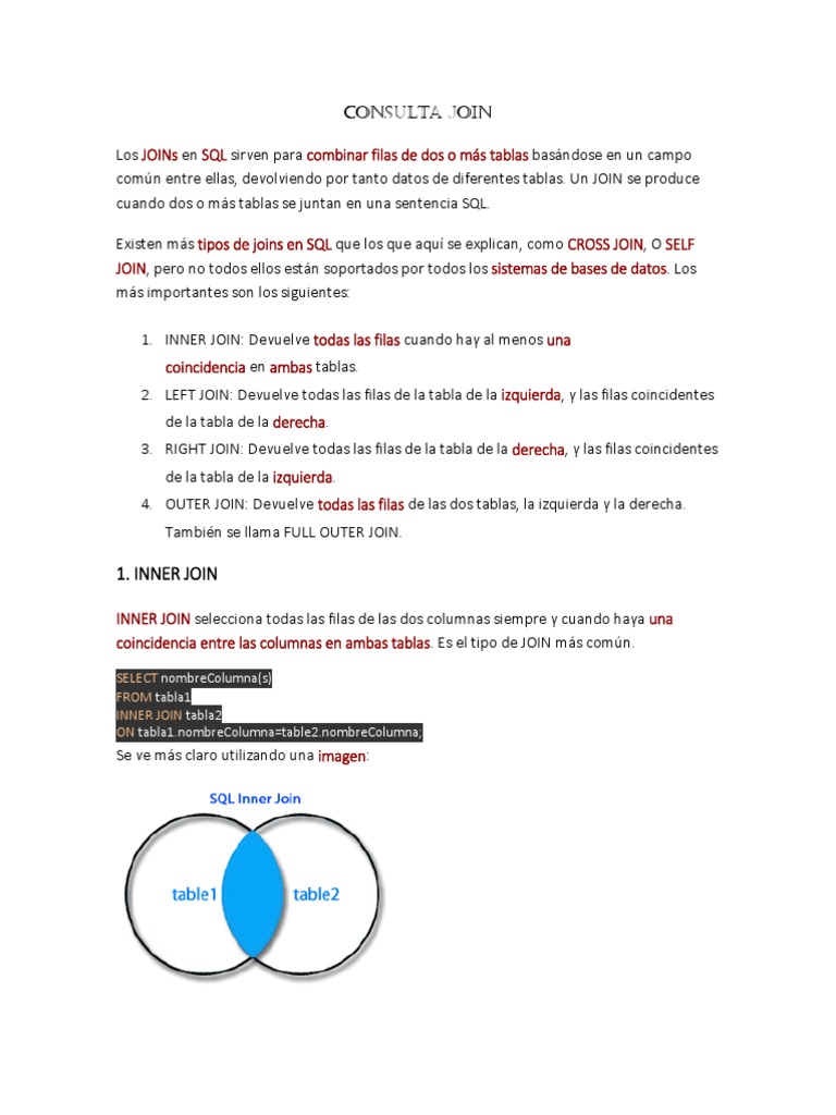 Comprendiendo los diferentes tipos de JOIN en SQL | PDF