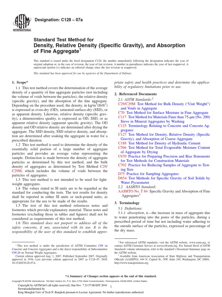 ASTM C128 Standard Test Method For Density, Relative Density (Speci C ...