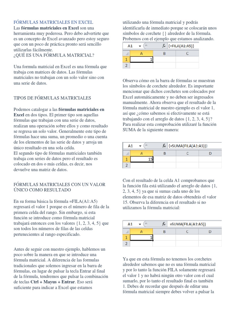 Fórmulas Matriciales en Excel | PDF