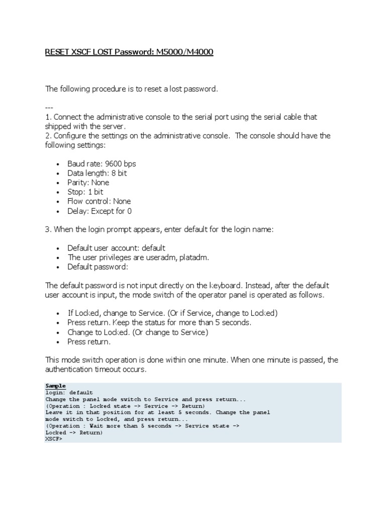 Reset XSCF Lost Password - Sun m4000 - m5000 | PDF | Finance & Money ...