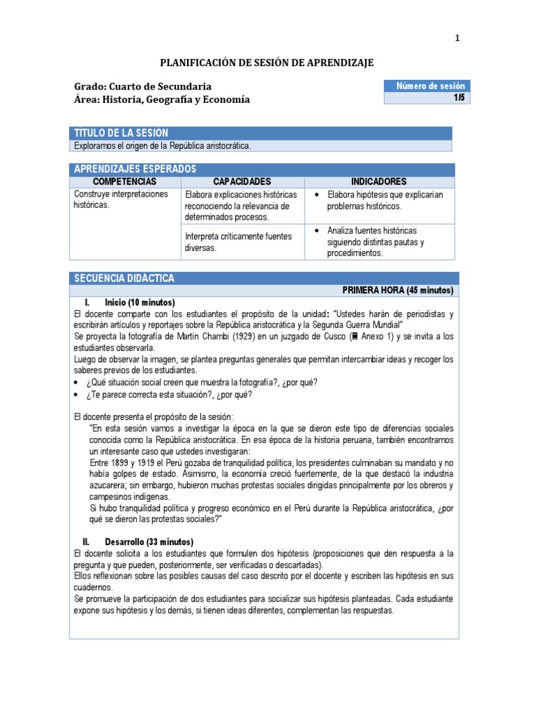 Hge U5 4to Grado Sesion 01 PDF | PDF | Historia