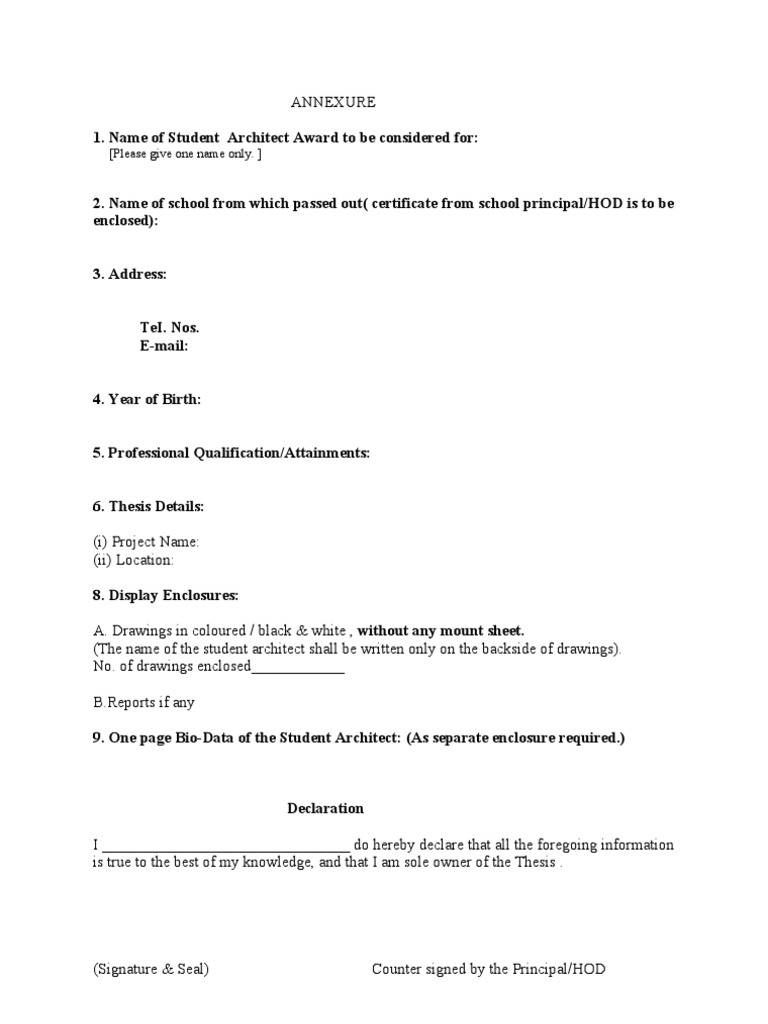 Student Architect Award Application Form | PDF | Art