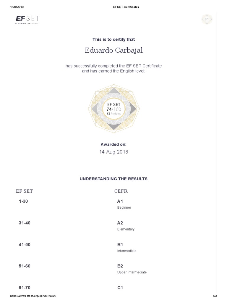 EF SET C2 Proficient Certificate | PDF