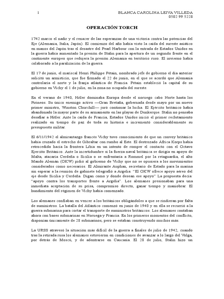 Resumen Operación Torch | PDF
