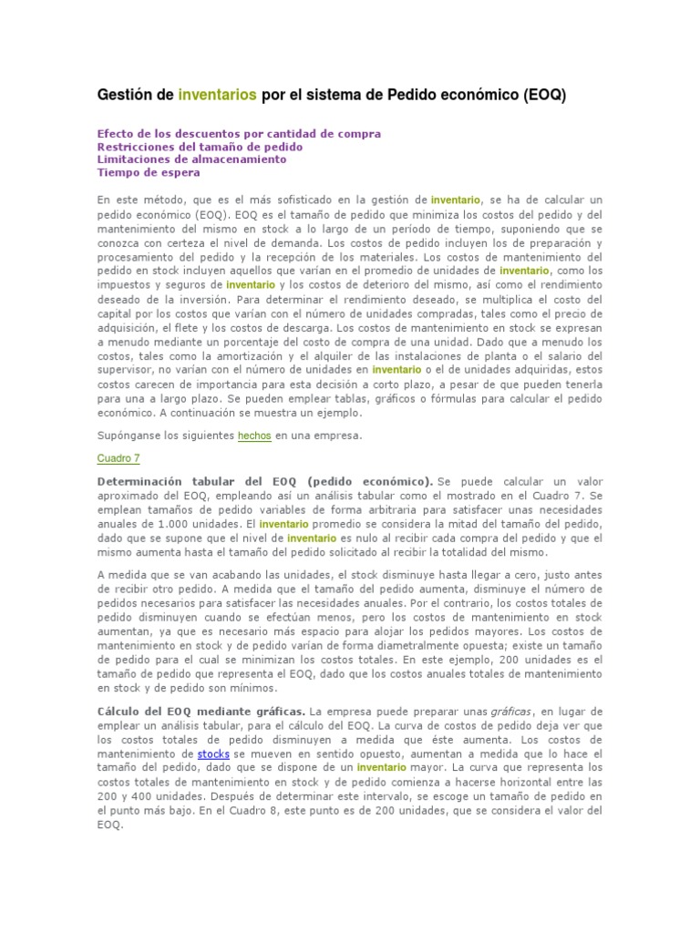 Gestión de INVENTARIO POR SISTEMA EOQ Cantidad Económica de Pedido | PDF