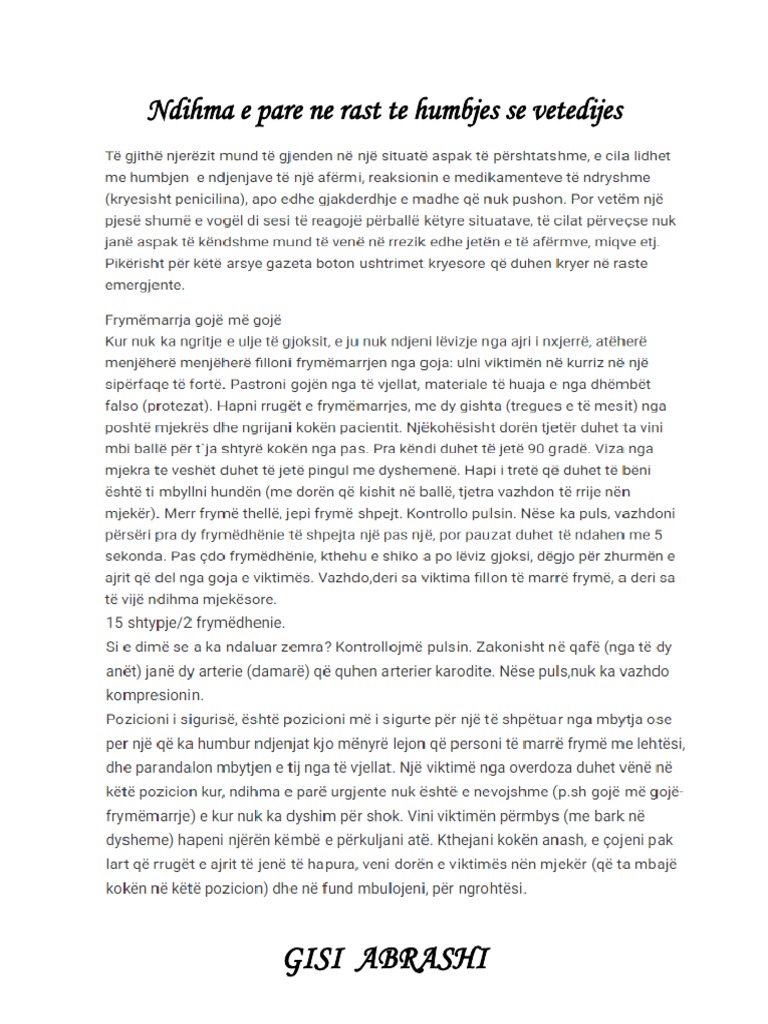 Ndihma e Pare Ne Rast Te Humbjes Se Vetedijes | PDF