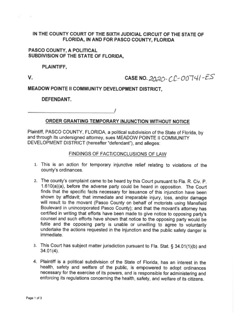 Order Granting Temp Injunction | PDF | Law
