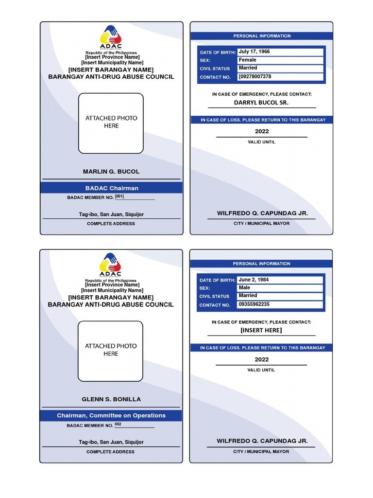 BADAC TEMPLATE - Identification Card Template | PDF