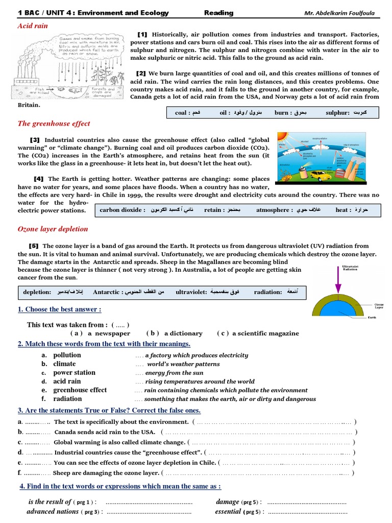 1 Bac Reading - The Environment | PDF | Atmosphere Of Earth | Natural ...