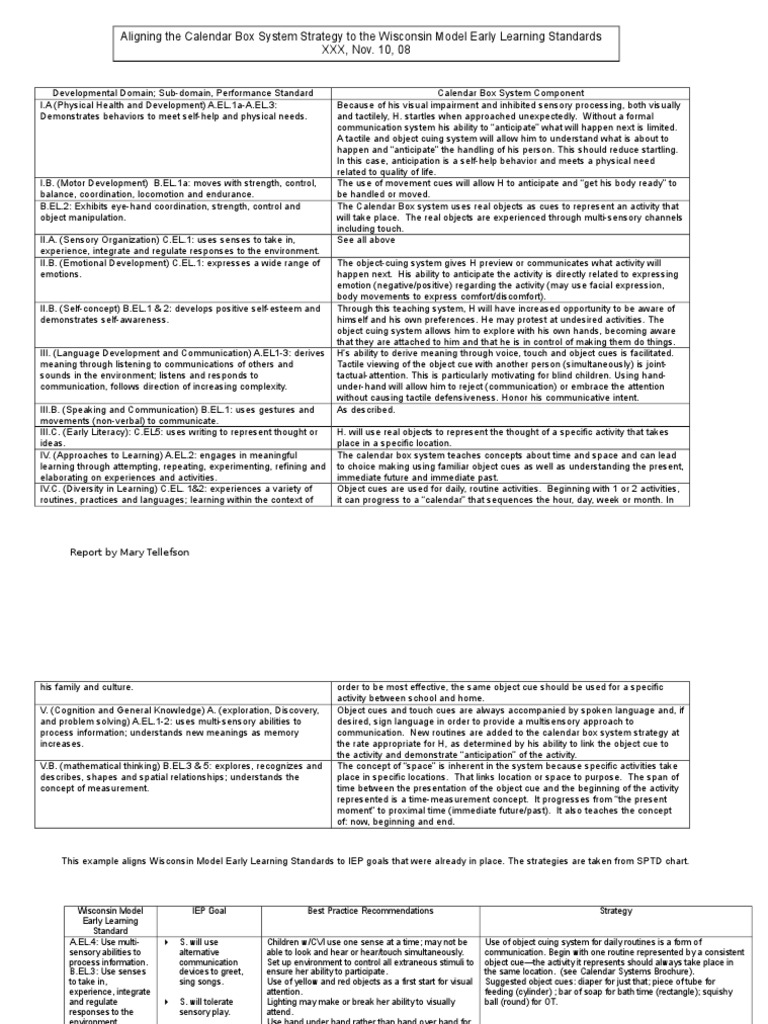 2 Examples - Alignment of Calendar System To WMELS & IEP Goals | PDF ...