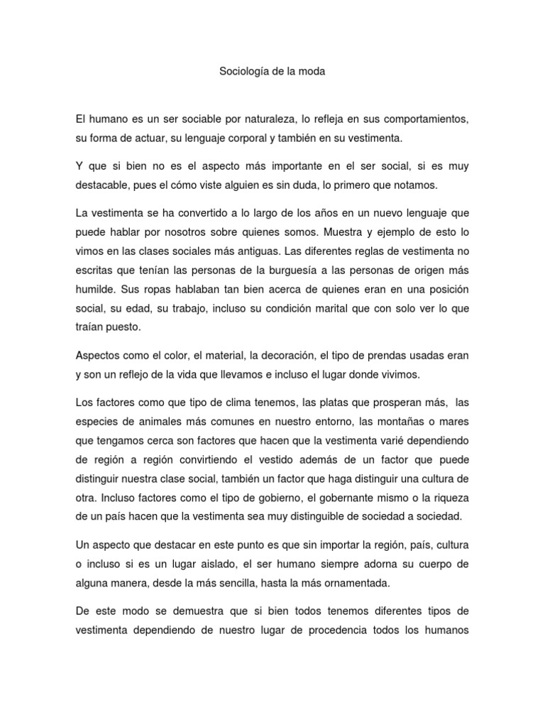 Sociologia-De-La-Moda Ensayo | PDF | Ropa | Moda